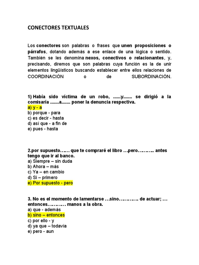 Taller Conectores Textuales 4 | PDF