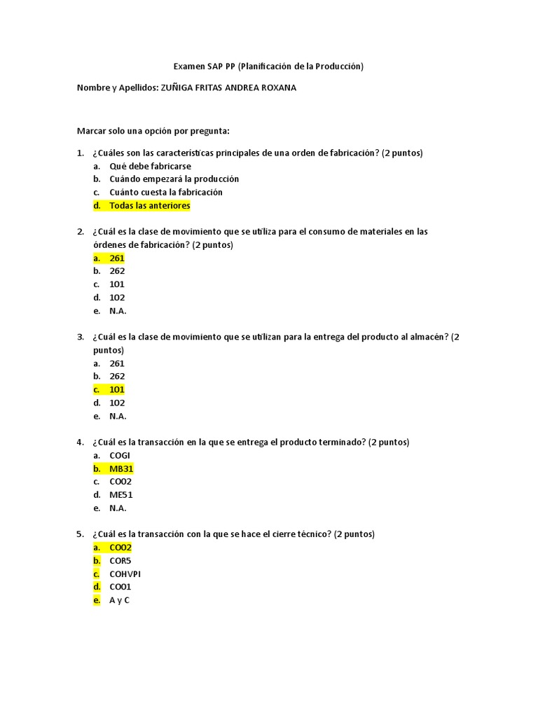 Examen Sap PP | PDF