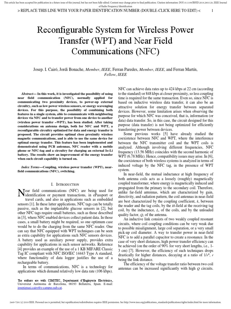 Reconfigurable System For Wireless Power Transfer (WPT) and Near Field ...