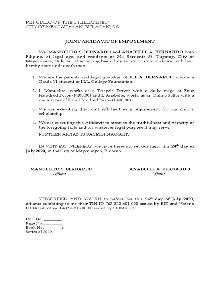 Affidavit of Employment 2020 | PDF