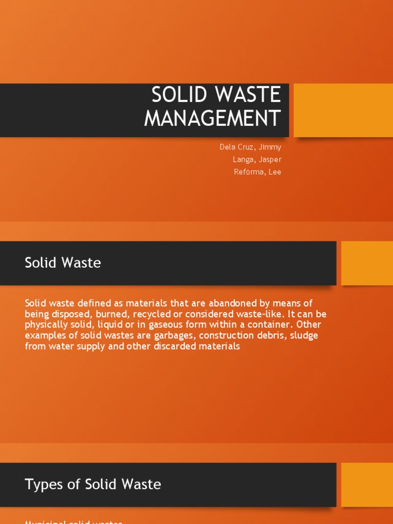 Understanding the Sources, Methods, Effects and Management of Solid ...