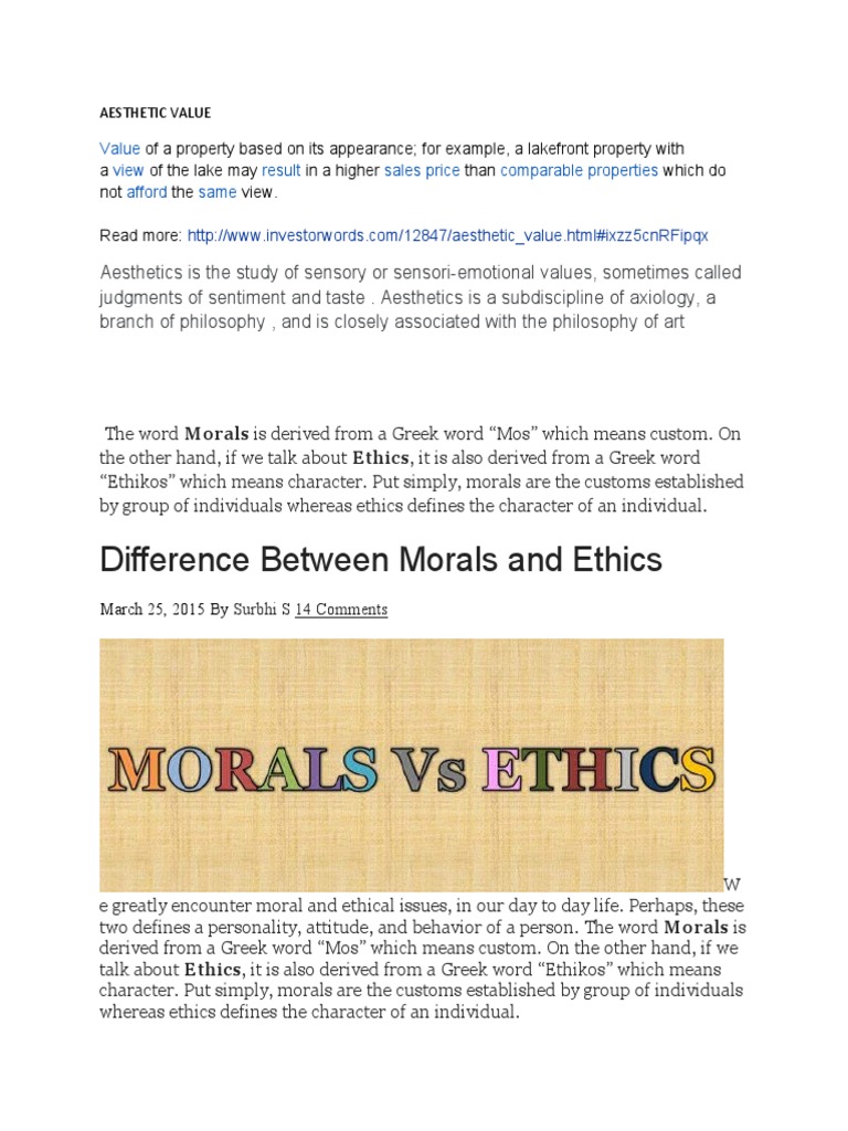 Aesthetic Value | PDF | Morality | Aesthetics