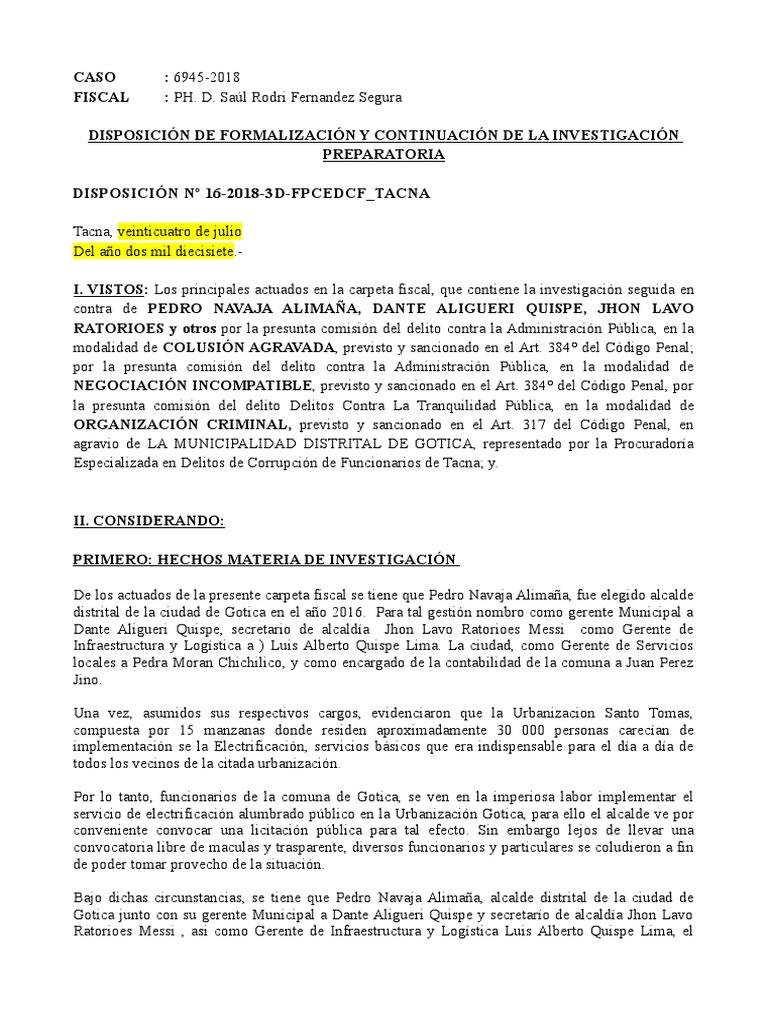 Disposicion de Formalizacion | PDF | Crimen organizado | Derecho penal
