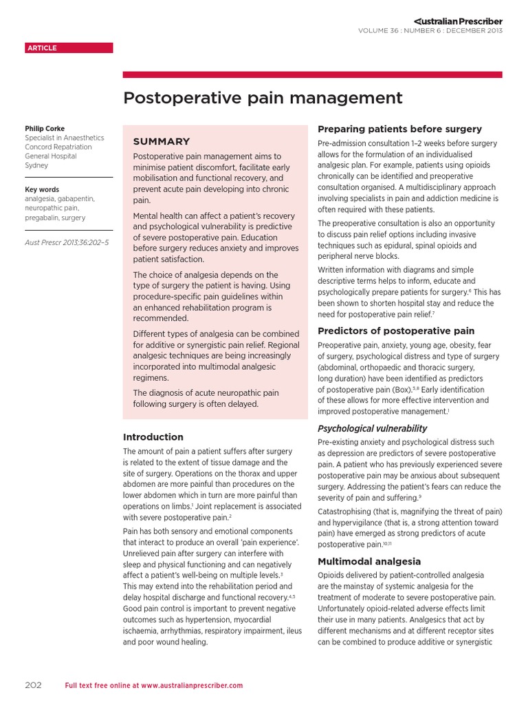 Postoperative Pain Management Strategies | PDF | Analgesic | Pain ...