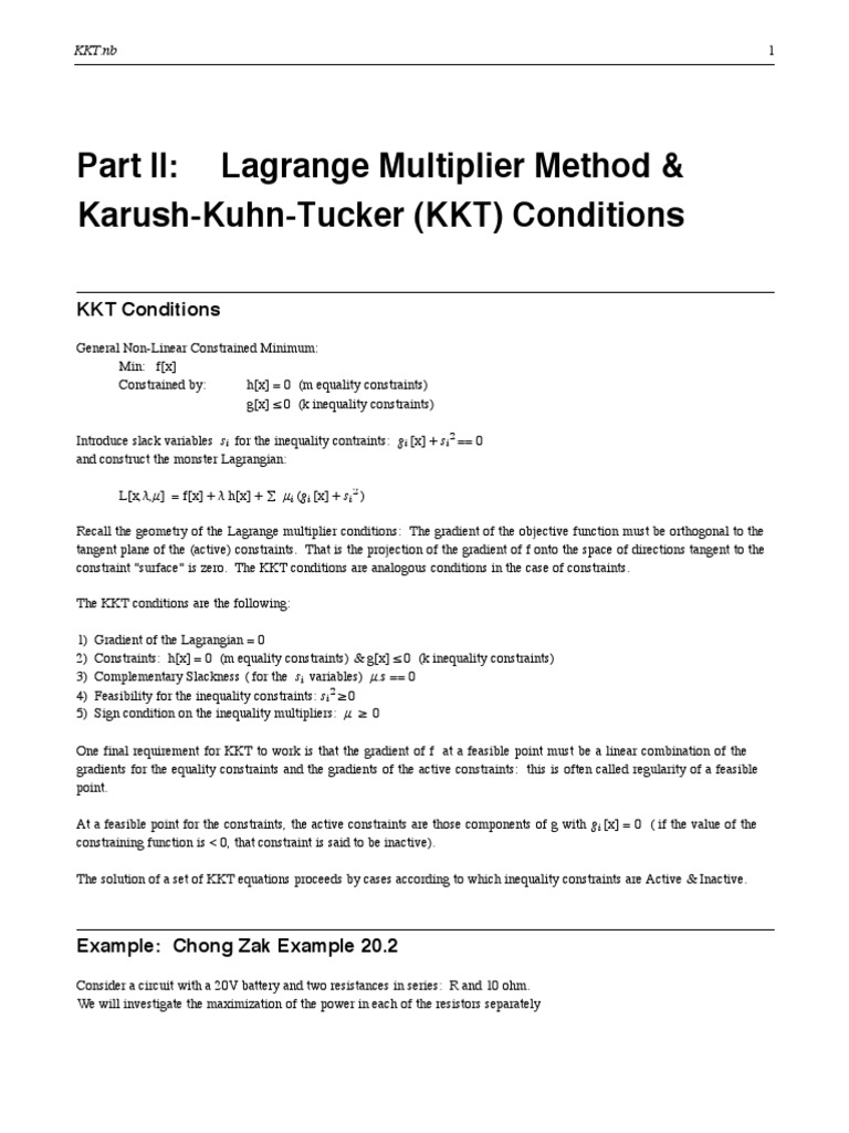 Part II: Lagrange Multiplier Method & Karush-Kuhn-Tucker (KKT) Conditions | PDF | Linear Algebra ...