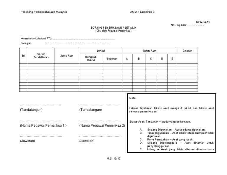 Kew - Pa-11 - Borang Pemeriksaan | PDF