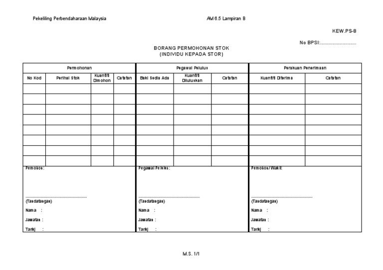 Kew - PS-8 Borang Permohonan Stok - Individu | PDF