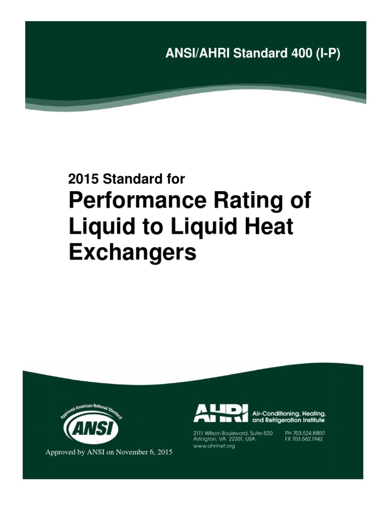 ANSI AHRI Standard 400 I-P 2015 PDF | PDF | Heat Exchanger | Flow ...