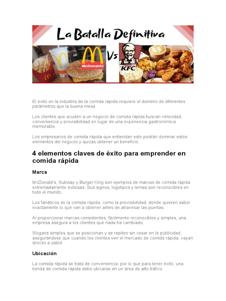 El Éxito en La Industria de La Comida Rápida Requiere El Dominio de ...