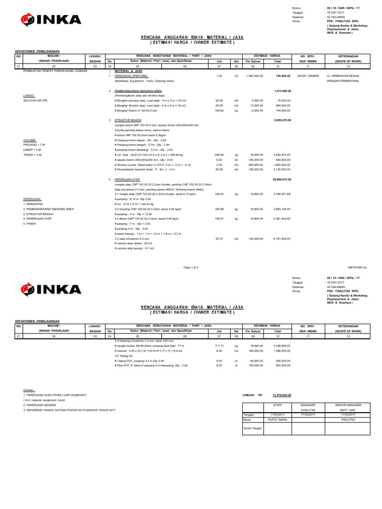 Rab Pembuatan Tempat Parkir Mobil Damkar | PDF