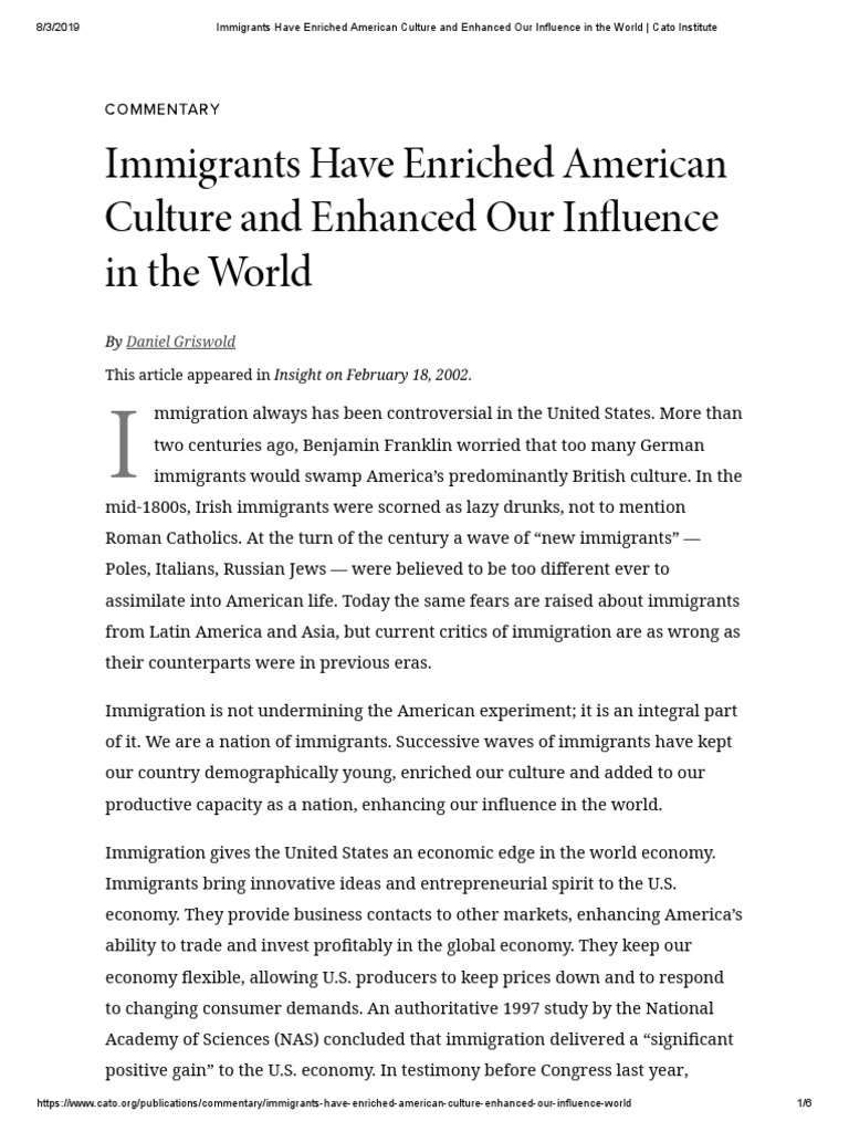 Immigrants' Impact on American Culture | PDF | Immigration | Republican ...