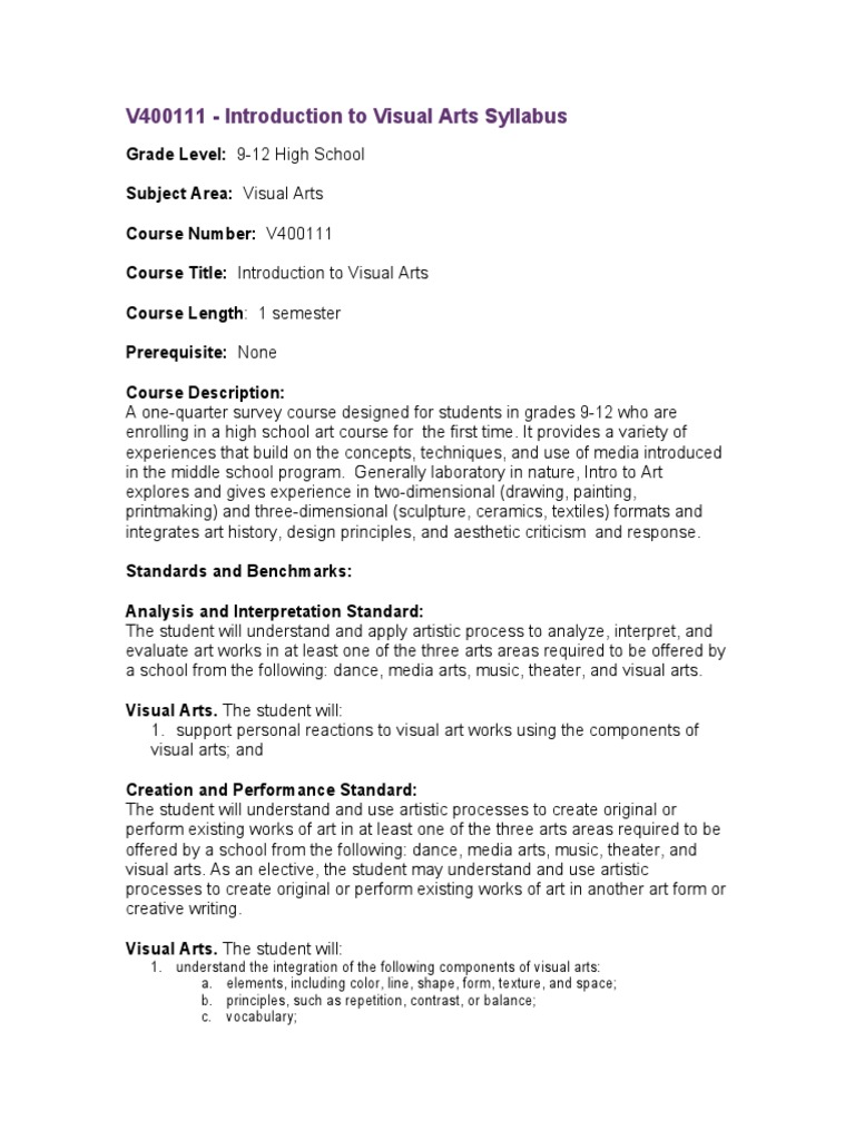V400111 - Introduction To Visual Arts Syllabus | PDF | Applied ...