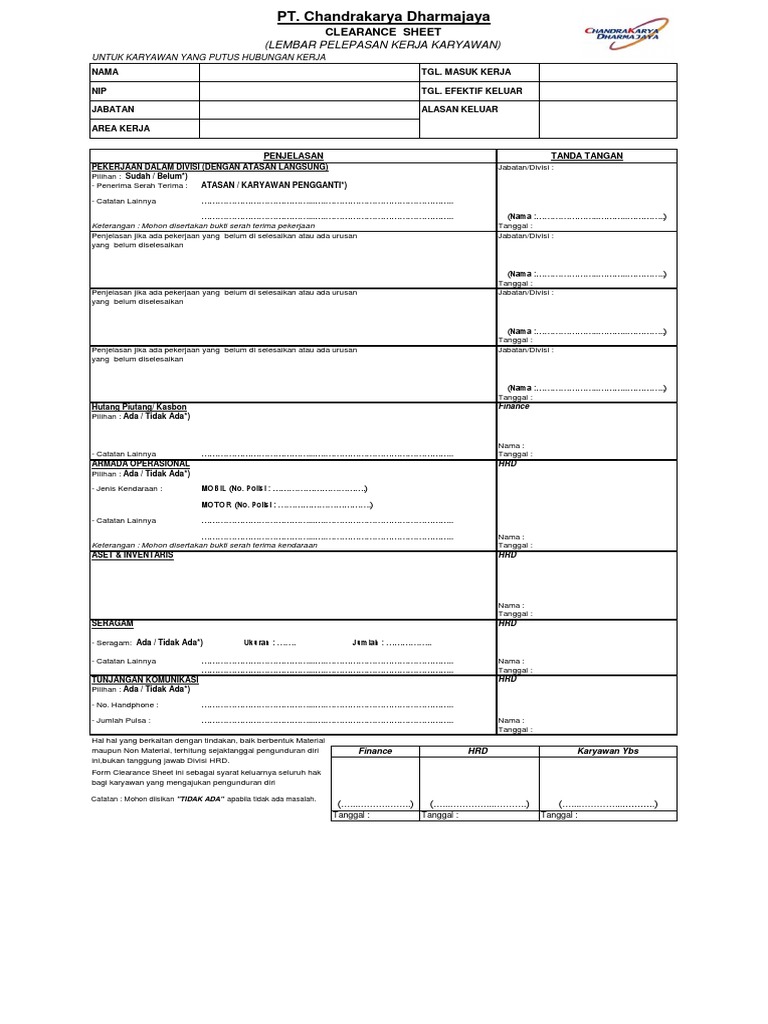 Clearance Sheet | PDF