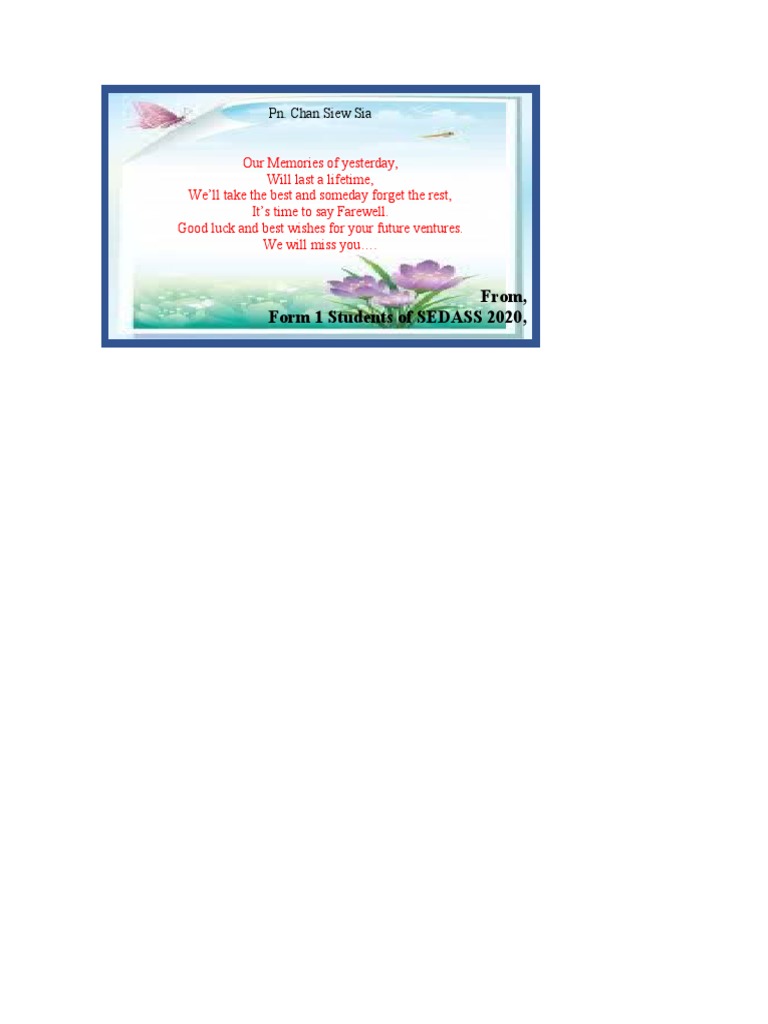 From, Form 1 Students of SEDASS 2020 | PDF