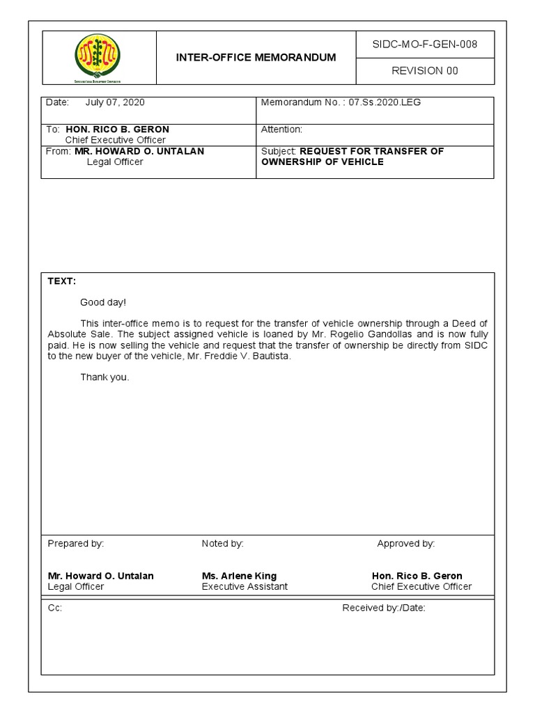 InterOffice Vehicle Transfer | PDF