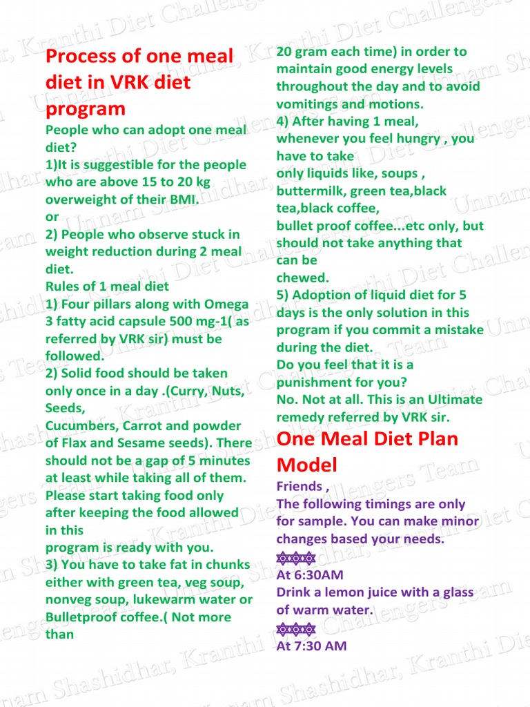 1 Meal Diet Procedure and Sample Plan-3 PDF | PDF | Food And Drink | Foods