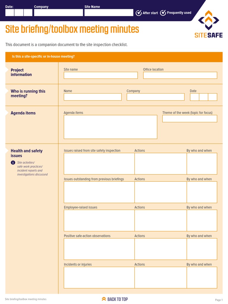 SSSP Toolbox Talks Minutes For Printing and Writing | PDF | Business