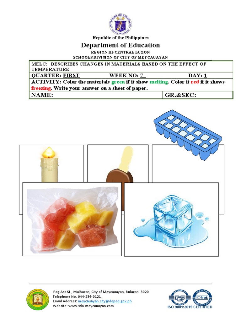 Q1-W7-Activity - Sheet | PDF | Ice | Freezing