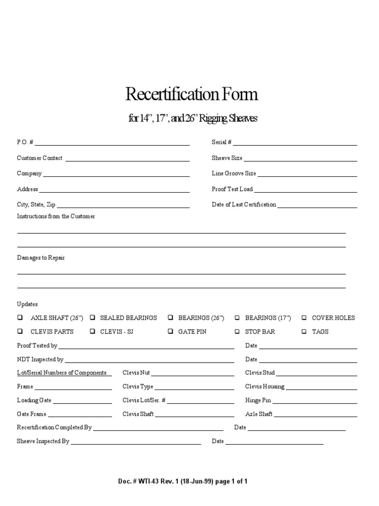 Rigging Sheaves Recertification Form | PDF
