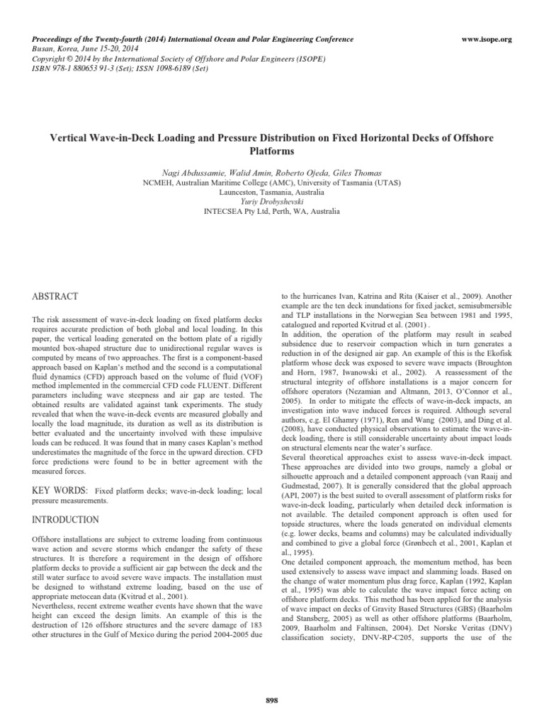 Vertical Wave-in-Deck Loading and Pressure Distribution On Fixed ...