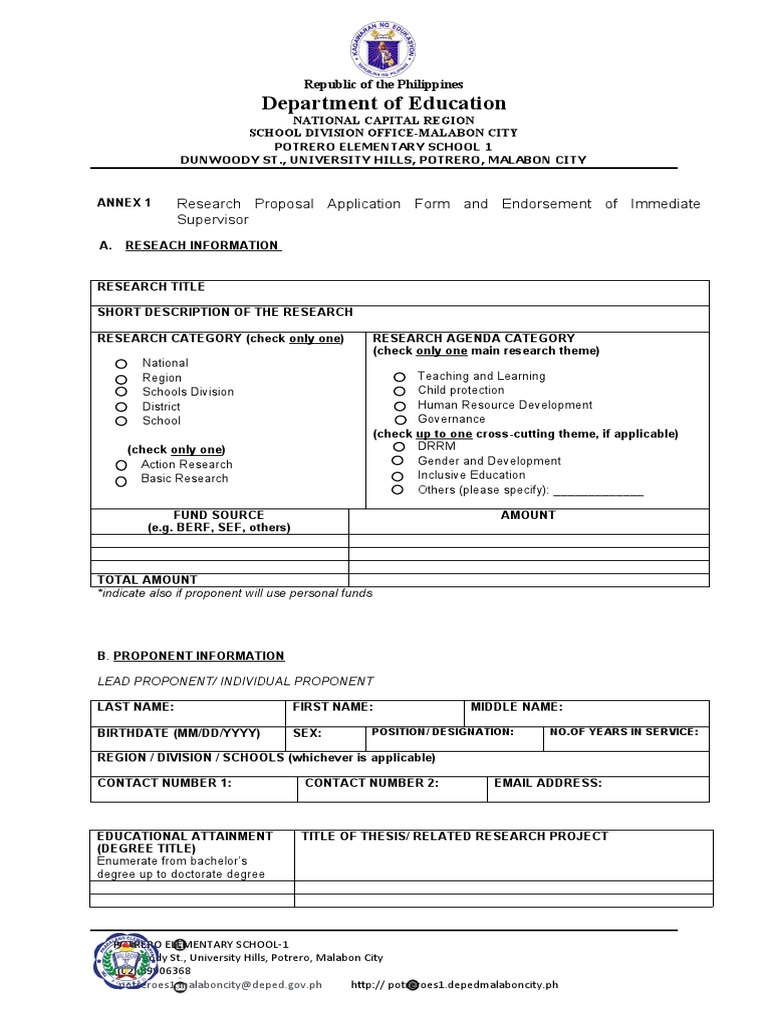 Annex 1 Research Proposal Application Form | PDF | Behavior ...