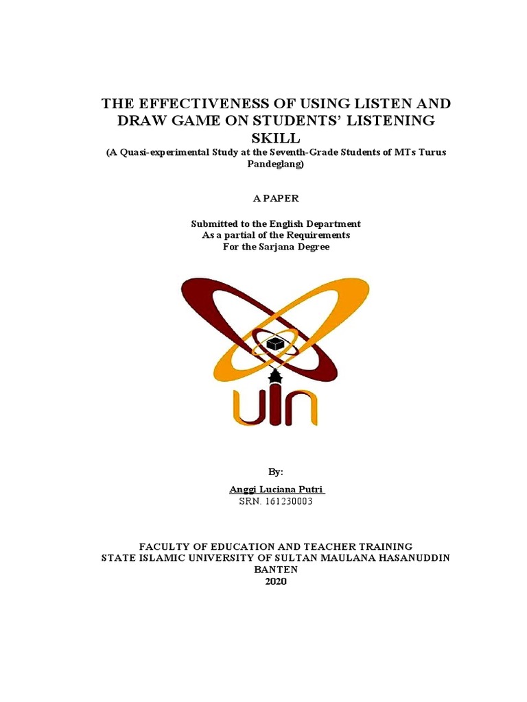 The Effectiveness of Using Listen and Draw Game On Students' Listening ...