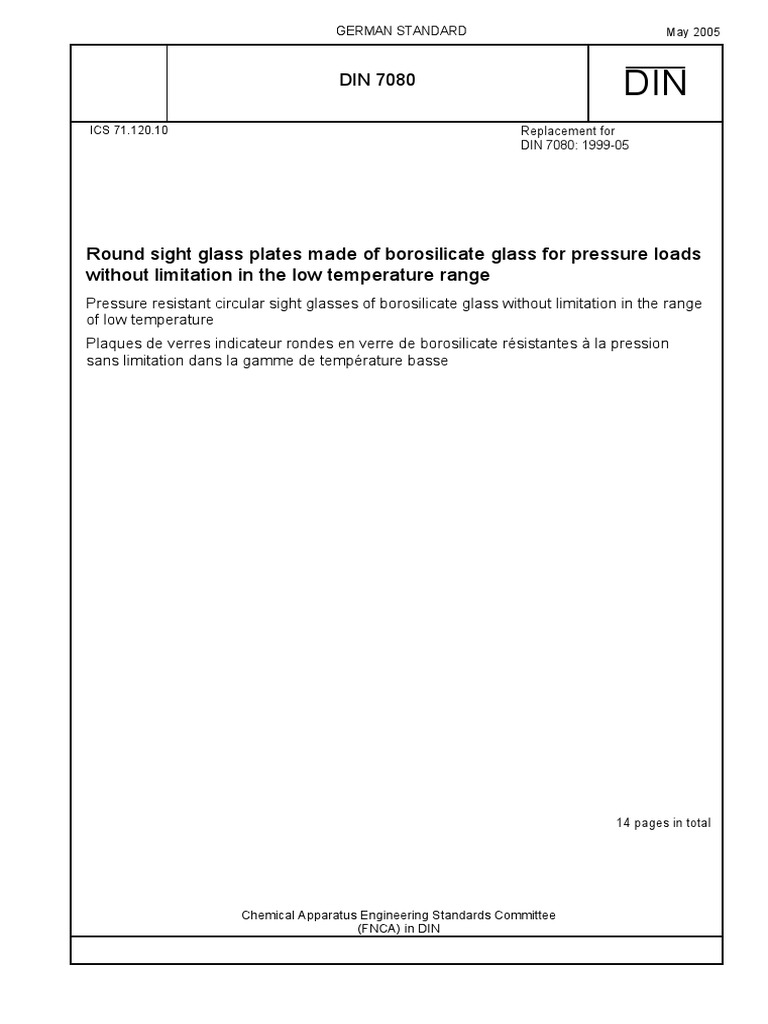DIN 7080: Borosilicate Sight Glass Standards | PDF | Stress (Mechanics ...