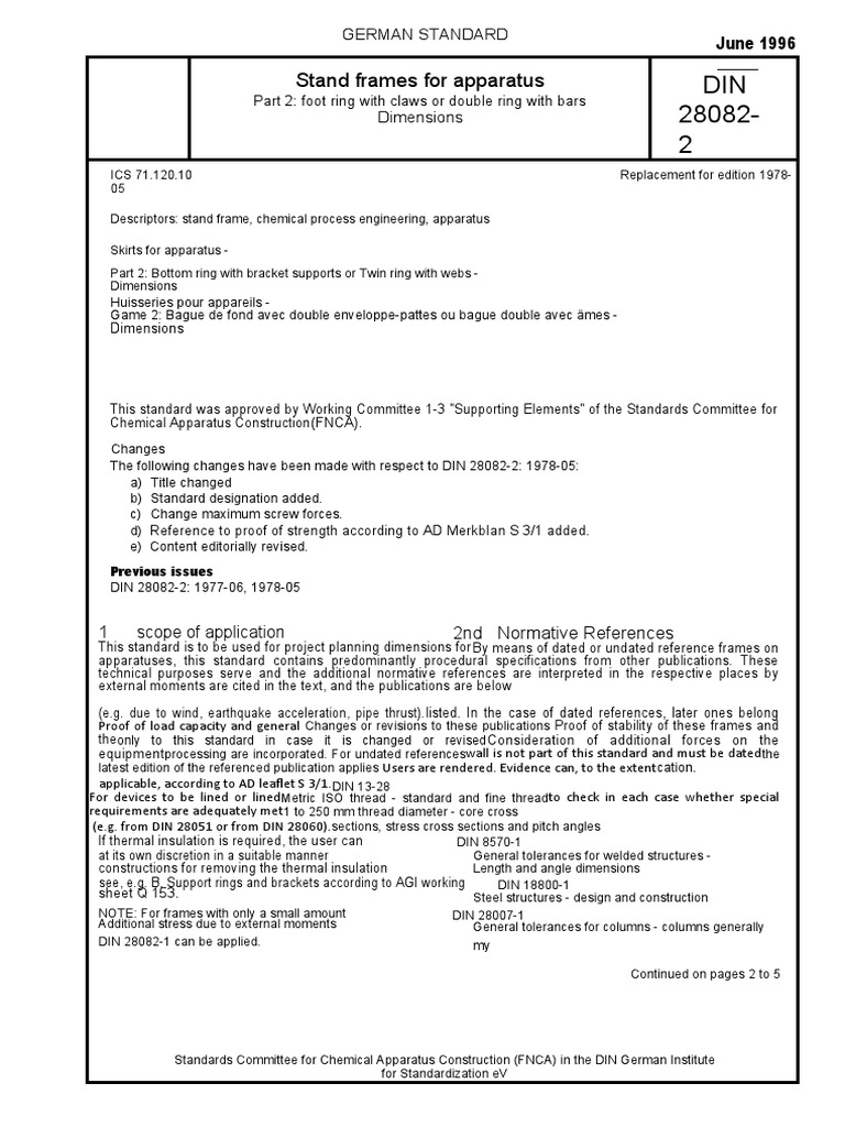(DIN 28082-2 - 1996-06) - Standzargen Fã R Apparate - Teil 2 - FuÃ ...