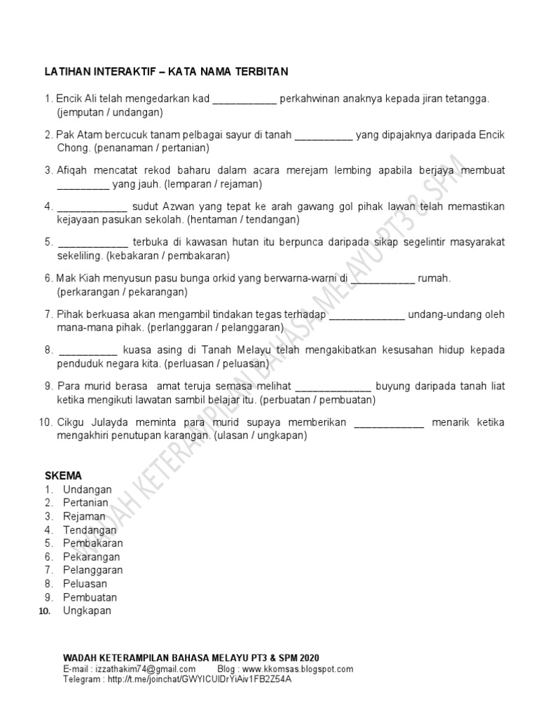 Latihan Interaktif - Kata Nama Terbitan | PDF