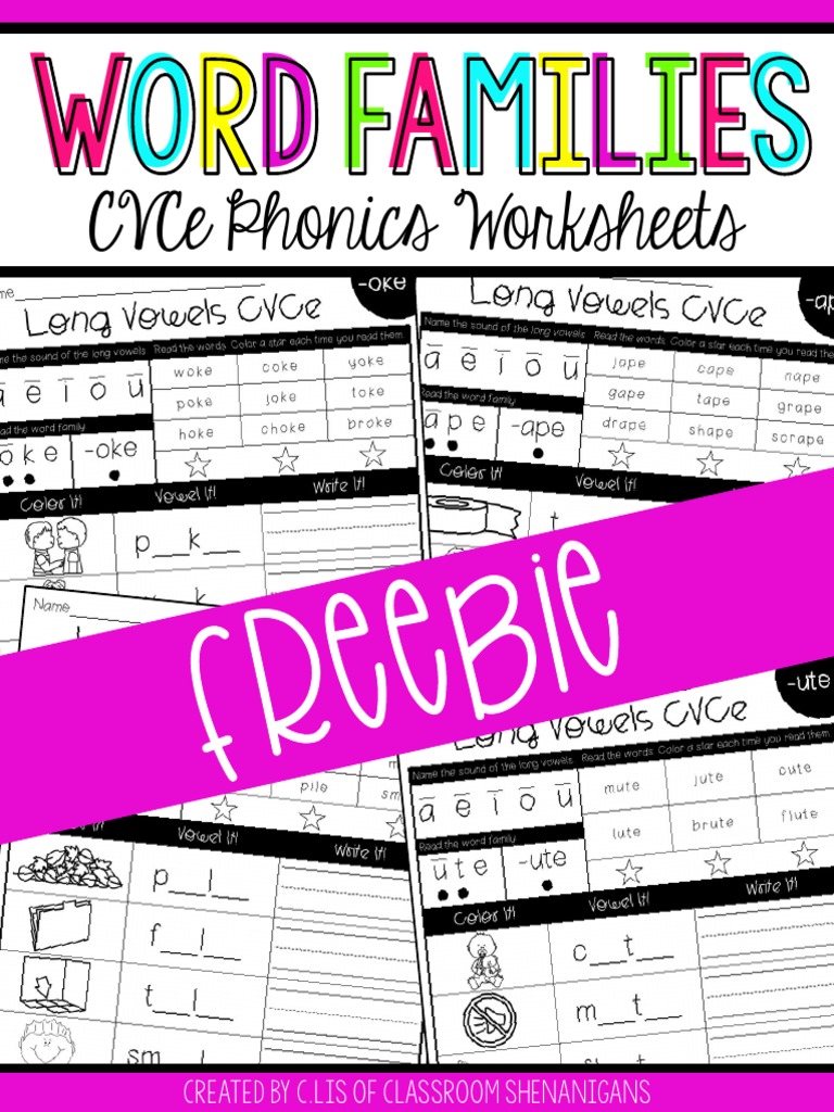 Learn CVCe Phonics with Word Families Worksheets | PDF