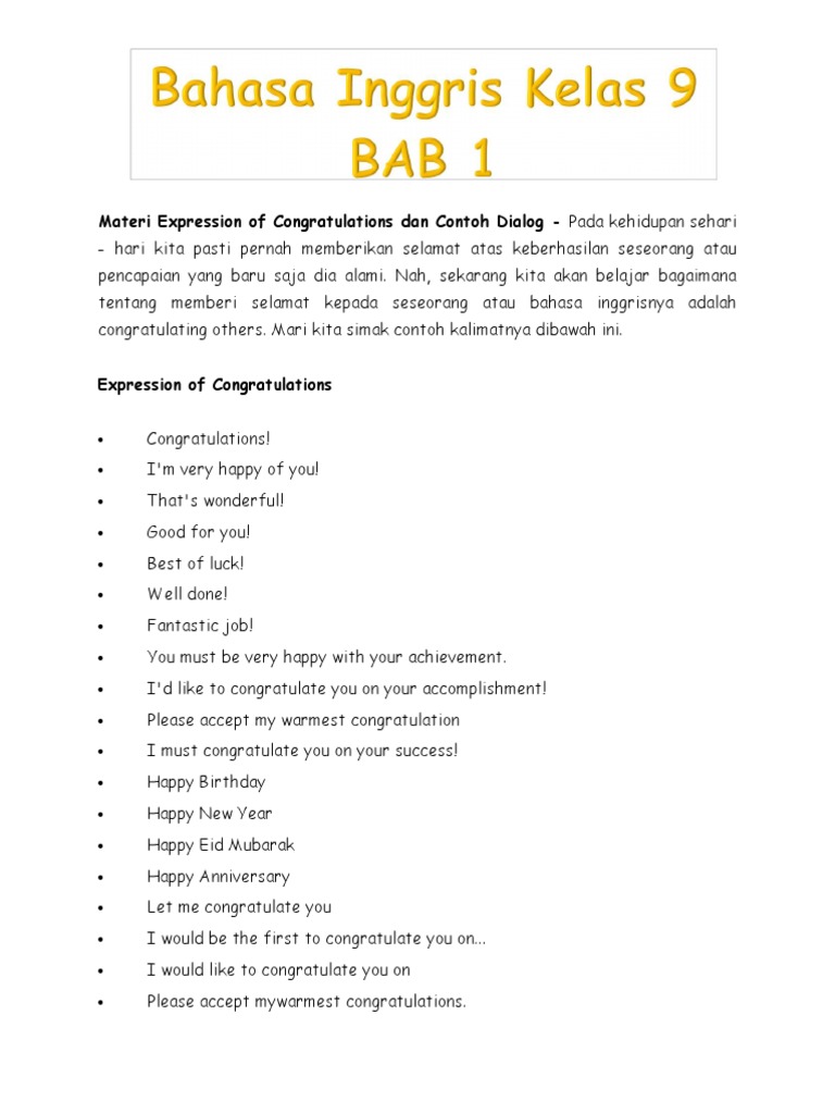 Materi Expression of Congratulations Dan Contoh Dialog - Pada Kehidupan ...