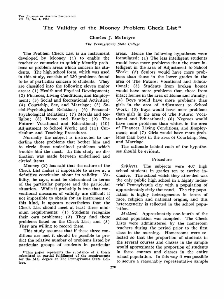 Validity of Mooney Problem Checklist | PDF | Validity (Statistics ...