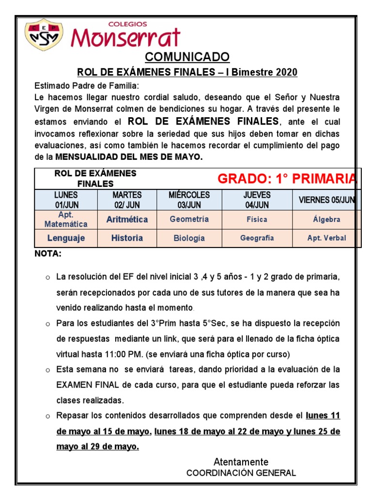 1ro Prim Exámen Final | PDF