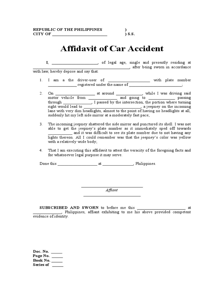 Affidavit of Car Accident | PDF | Social Science | Law