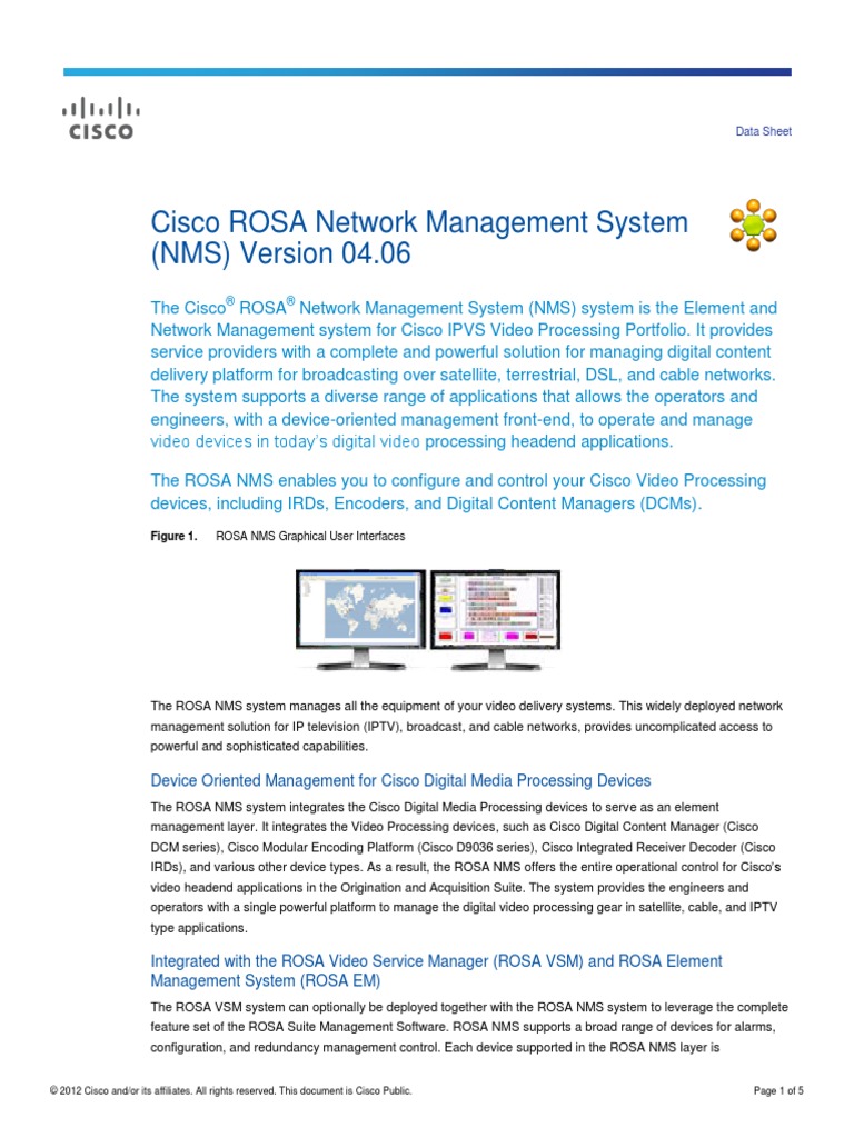 Cisco ROSA Network Management System v4 Datasheet | PDF | Microsoft Windows | Server (Computing)