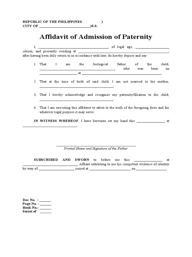 Affidavit of Admission of Paternity | PDF