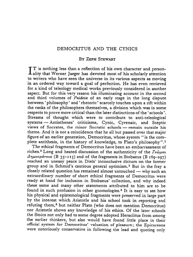 Zeph Stewart - Democritus and The Cynics | PDF