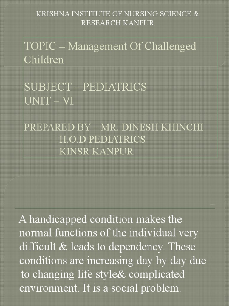 Management of Challenged Children | PDF | Disability | Physical Therapy