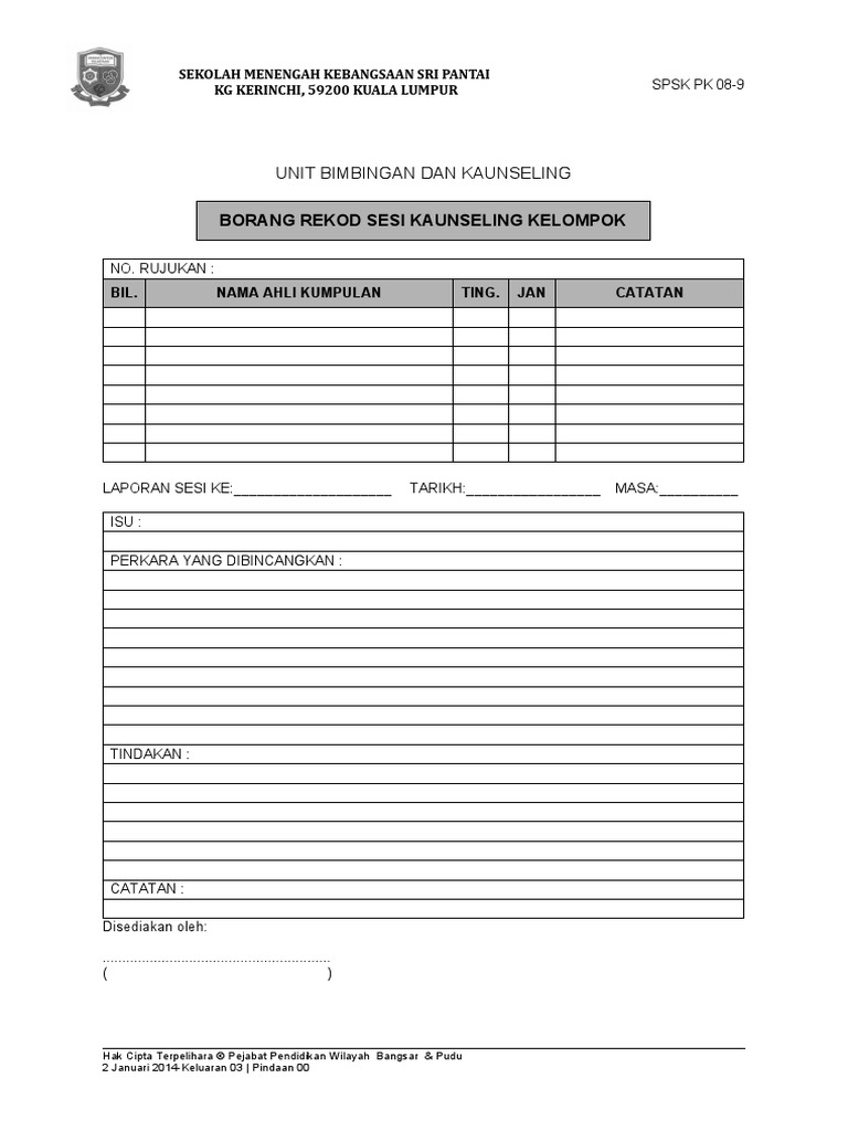 Borang SESI KAUNSELING KELOMPOK | PDF