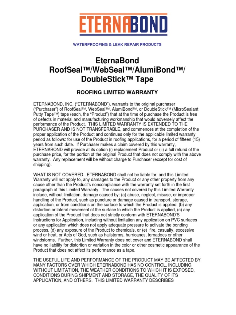 Eternabond Roofseal™/Webseal™/Alumibond™/ Doublestick™ Tape: Roofing ...