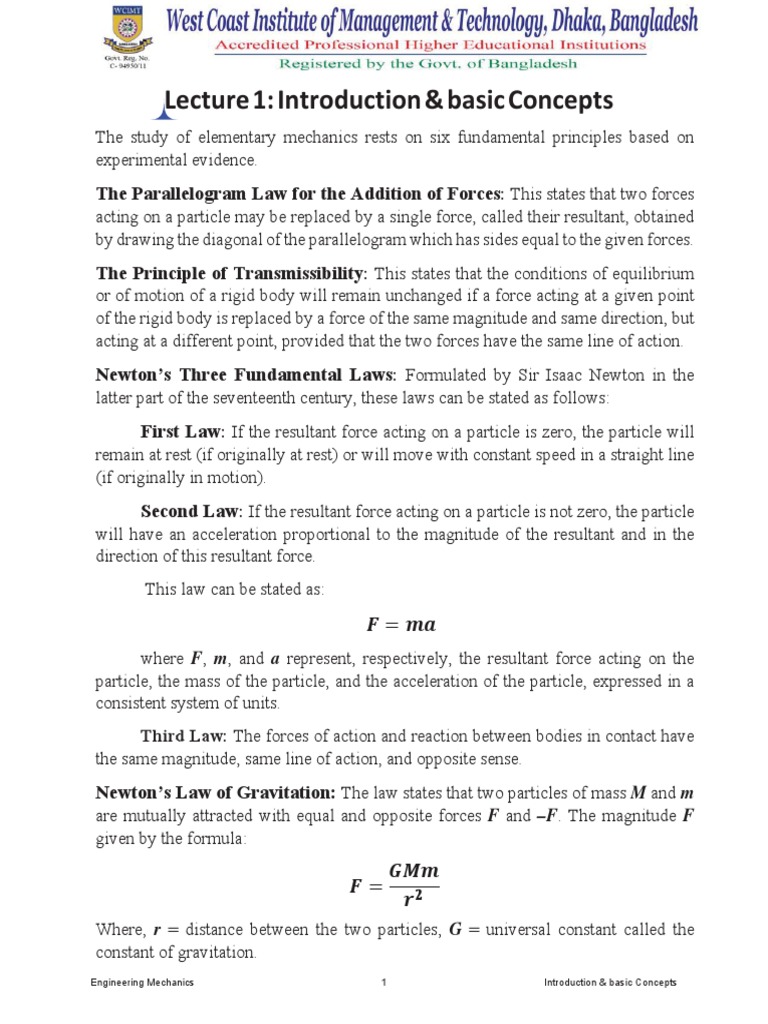 Engineering Mechanics - Lec 1 Introduction PDF | PDF | Science ...