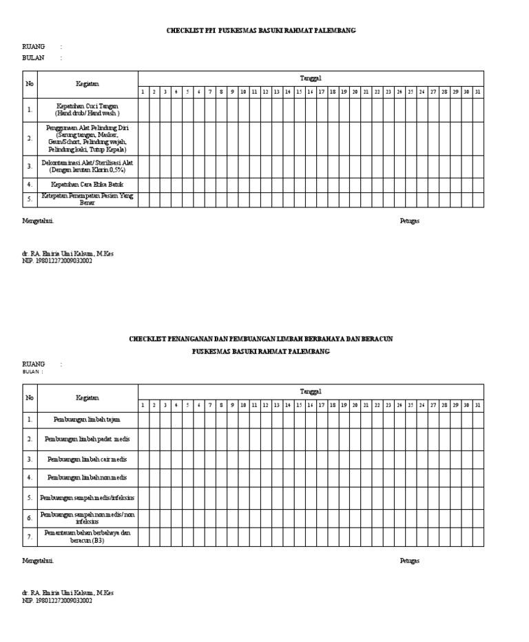 Checklist PPI dan Limbah Puskesmas | PDF