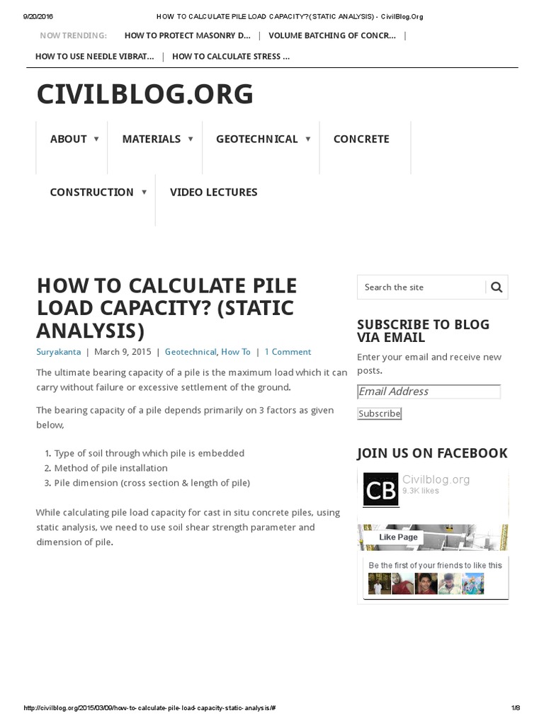 How To Calculate Pile Load Capacity - (Sta | PDF | Deep Foundation ...