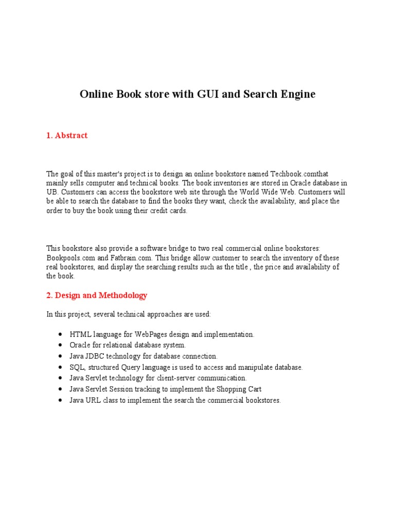 Online Book Store With GUI and Search Engine: 1. Abstract | PDF ...