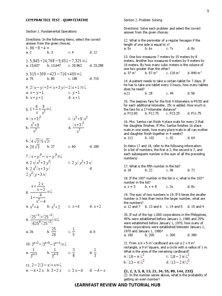 Cem Practice Test - Quantitative | PDF | Oceanography