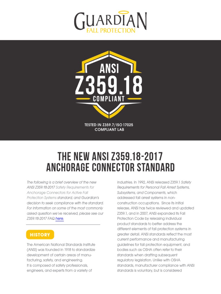 The New ANSI Z359.18-2017 Anchorage Connector Standard: History | PDF ...