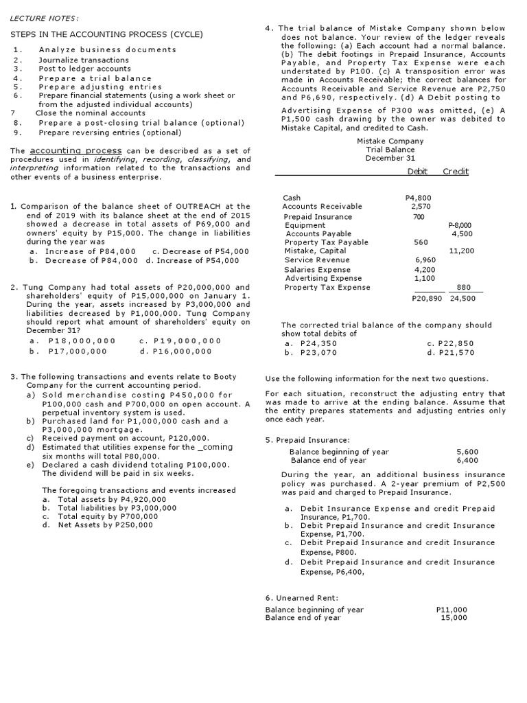Steps in The Accounting Process (Cycle) : Lecture Notes | PDF | Debits ...