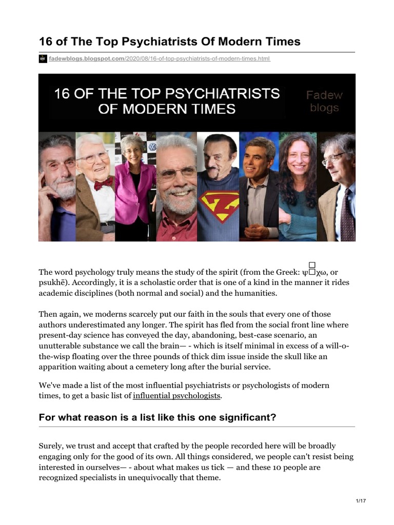 Top Psychiatrists of Modern Times | PDF | Psychology | Social Psychology