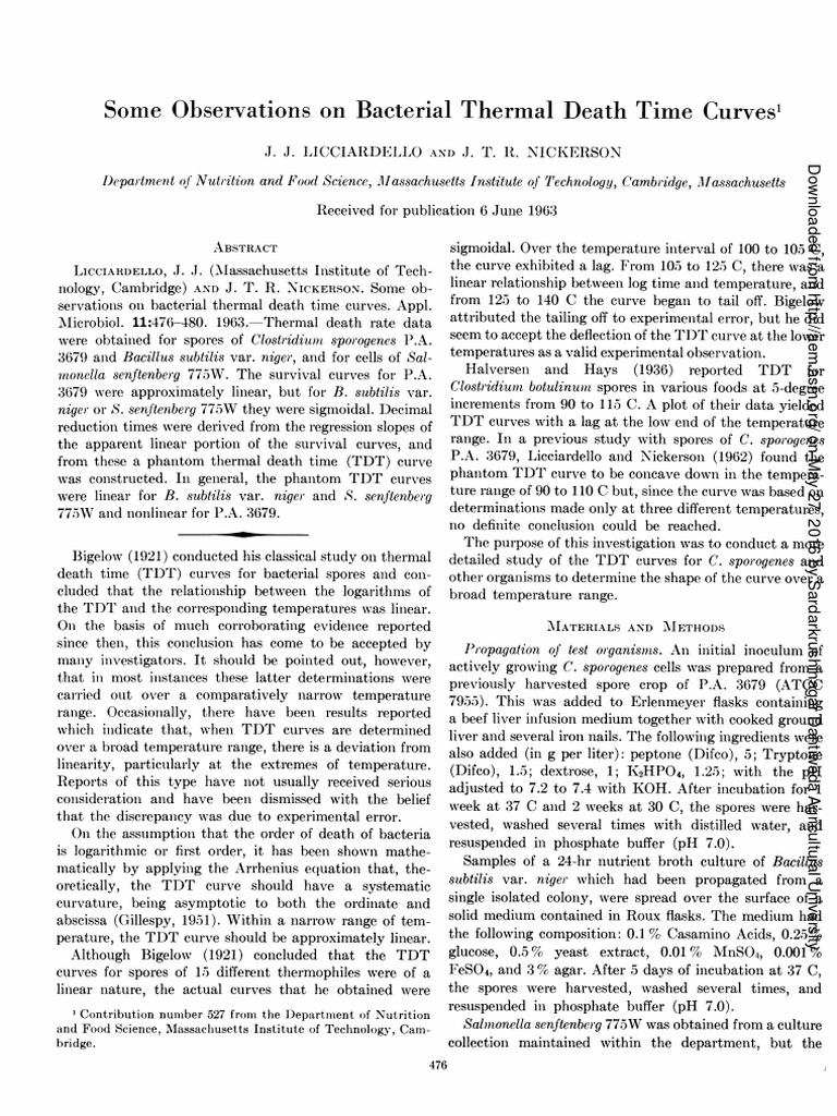 Microbial Thermal Death Analysis | PDF | Bacillus | Bacteria