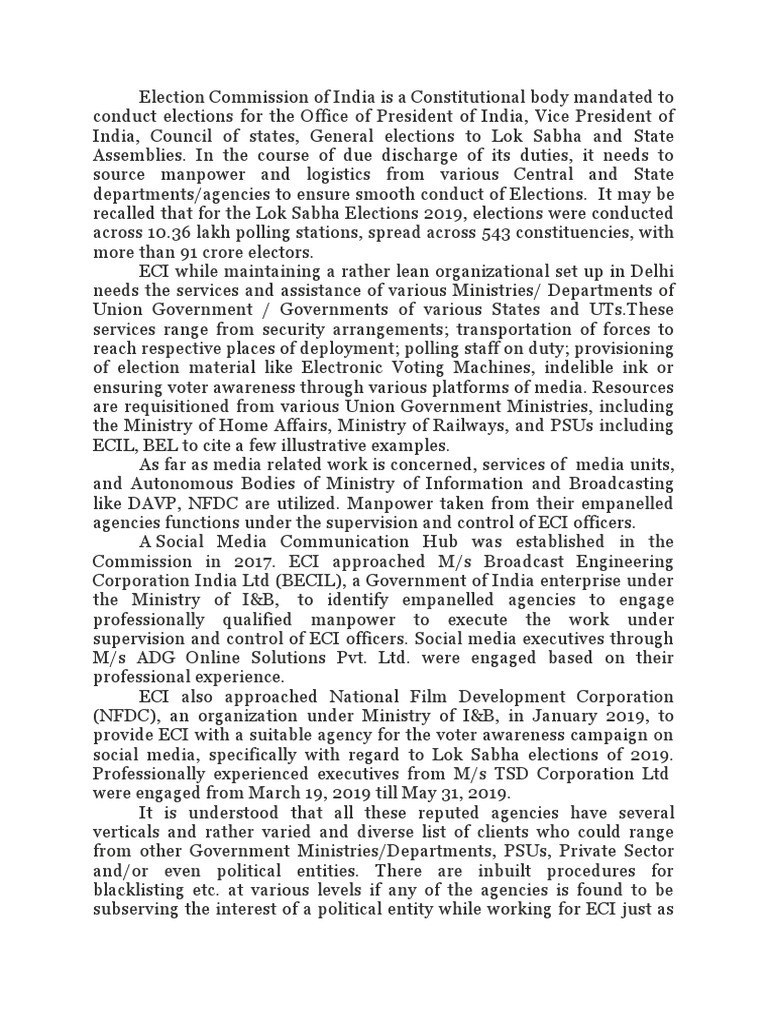 Election Commission's Response | PDF | Government Of India | Political ...